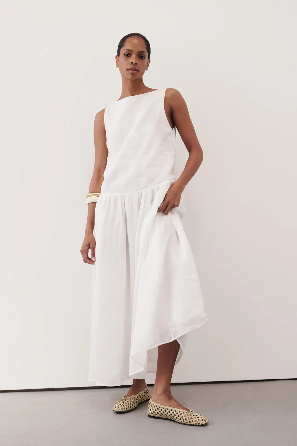 JACQUES WHITE RAMIE MIDI DRESS | Parallel