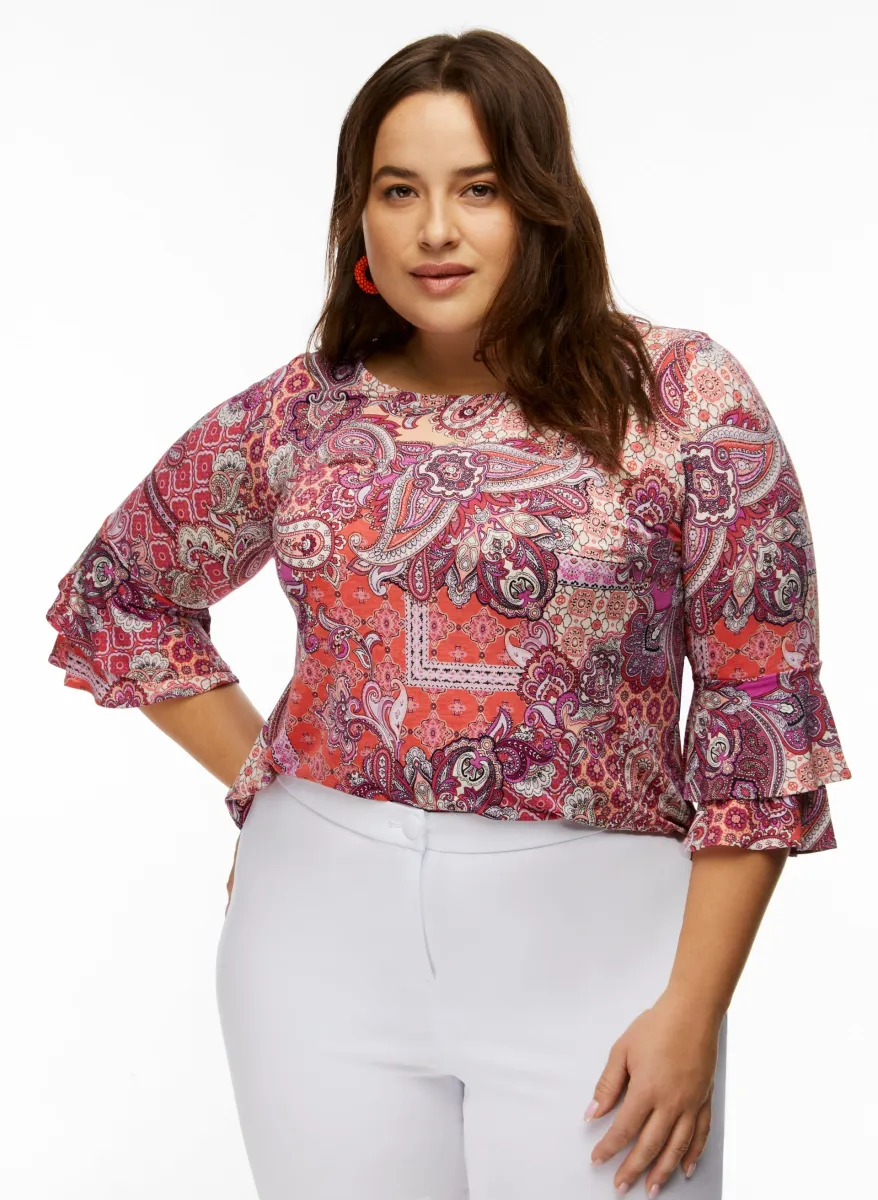 Paisley Print Ruffle Top | Parallel