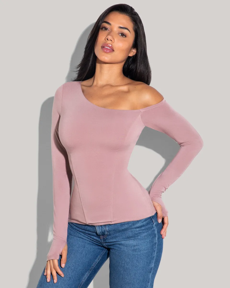 Shapey Long Sleeve One Shoulder Top - Dusty Rose | Parallel