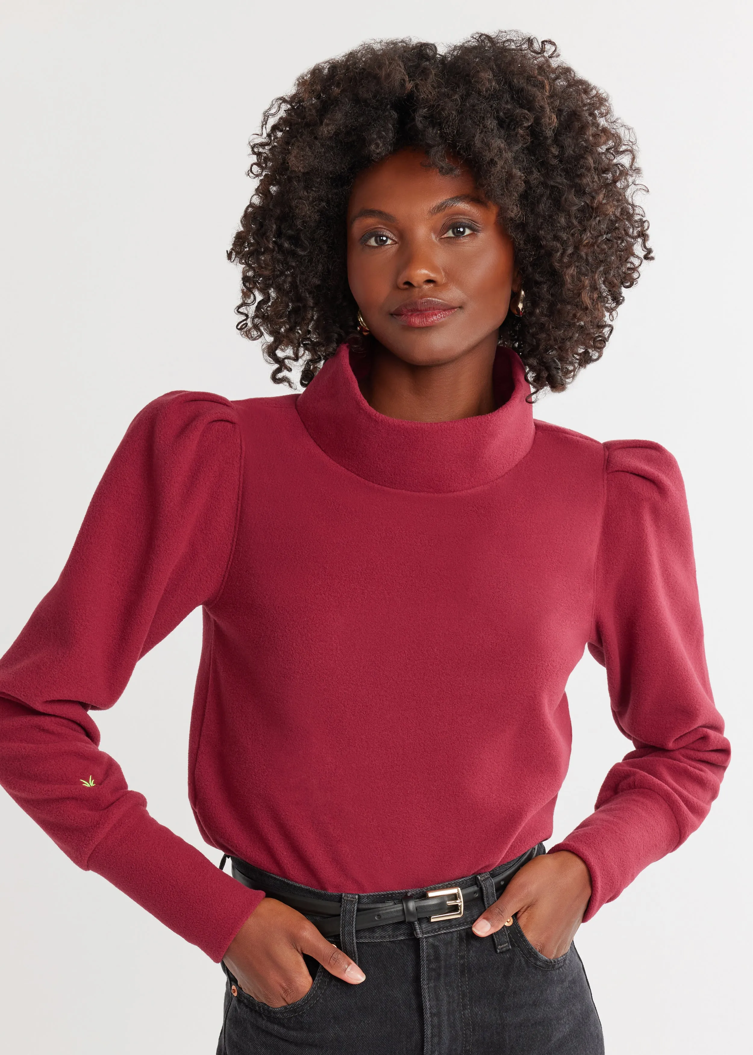 Palace Puff Sleeve Turtleneck in Vello Fleece (Burgundy) | Parallel