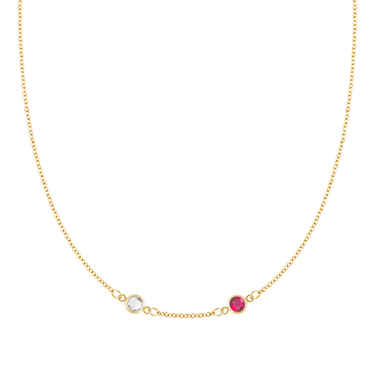 Personalized Classic 2 Birthstone Necklace in 14k Gold (Centered ...