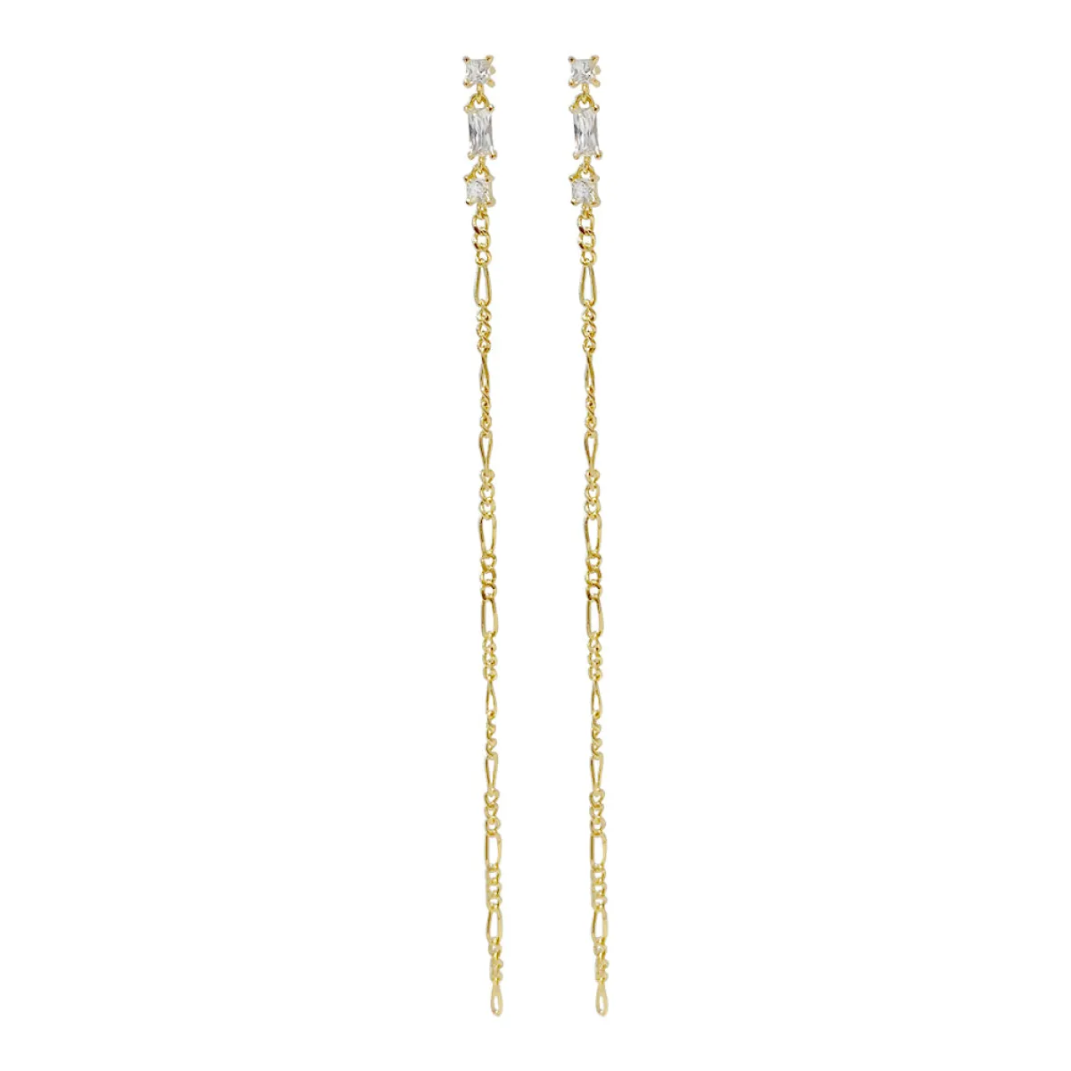 CZ Thin Figaro Chain Drop Stud Earring | Parallel