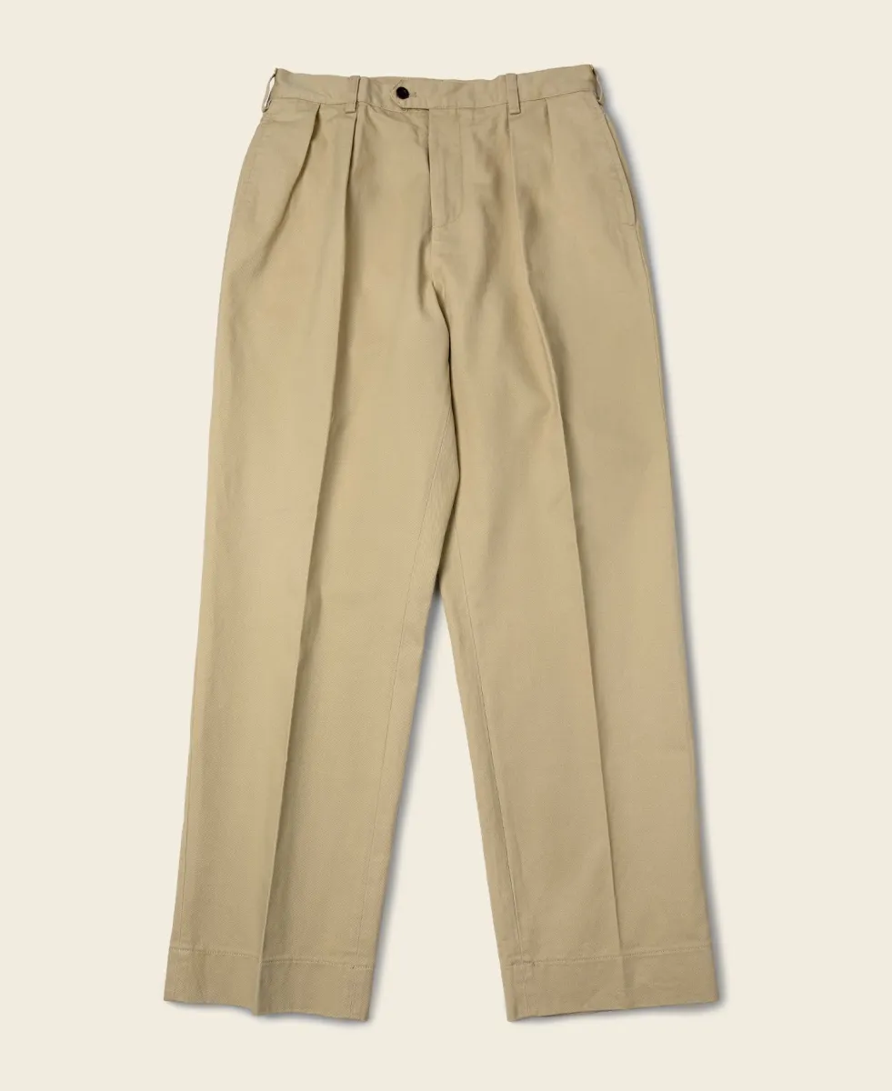 1930s IVY Style Double Pleated Chino Trousers - Khaki | Parallel