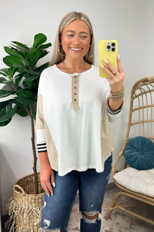 Big Plans Varsity Henley Color Block Top - FINAL SALE | Parallel