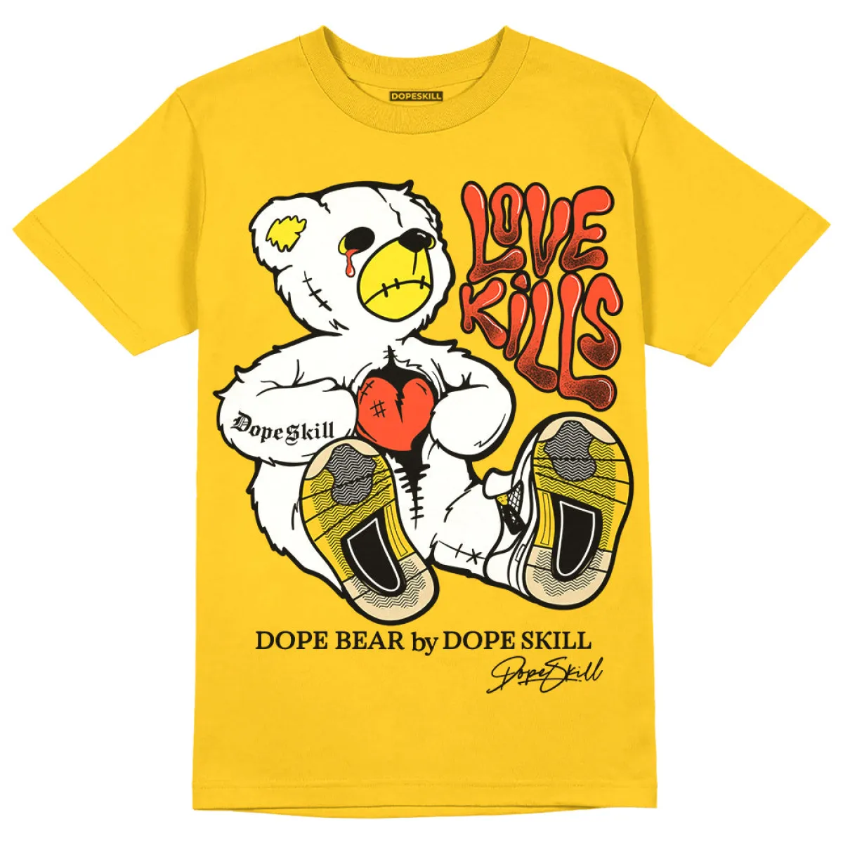 Vivid Sulfur 4s DopeSkill Yellow T-shirt Love Kills Graphic | Parallel