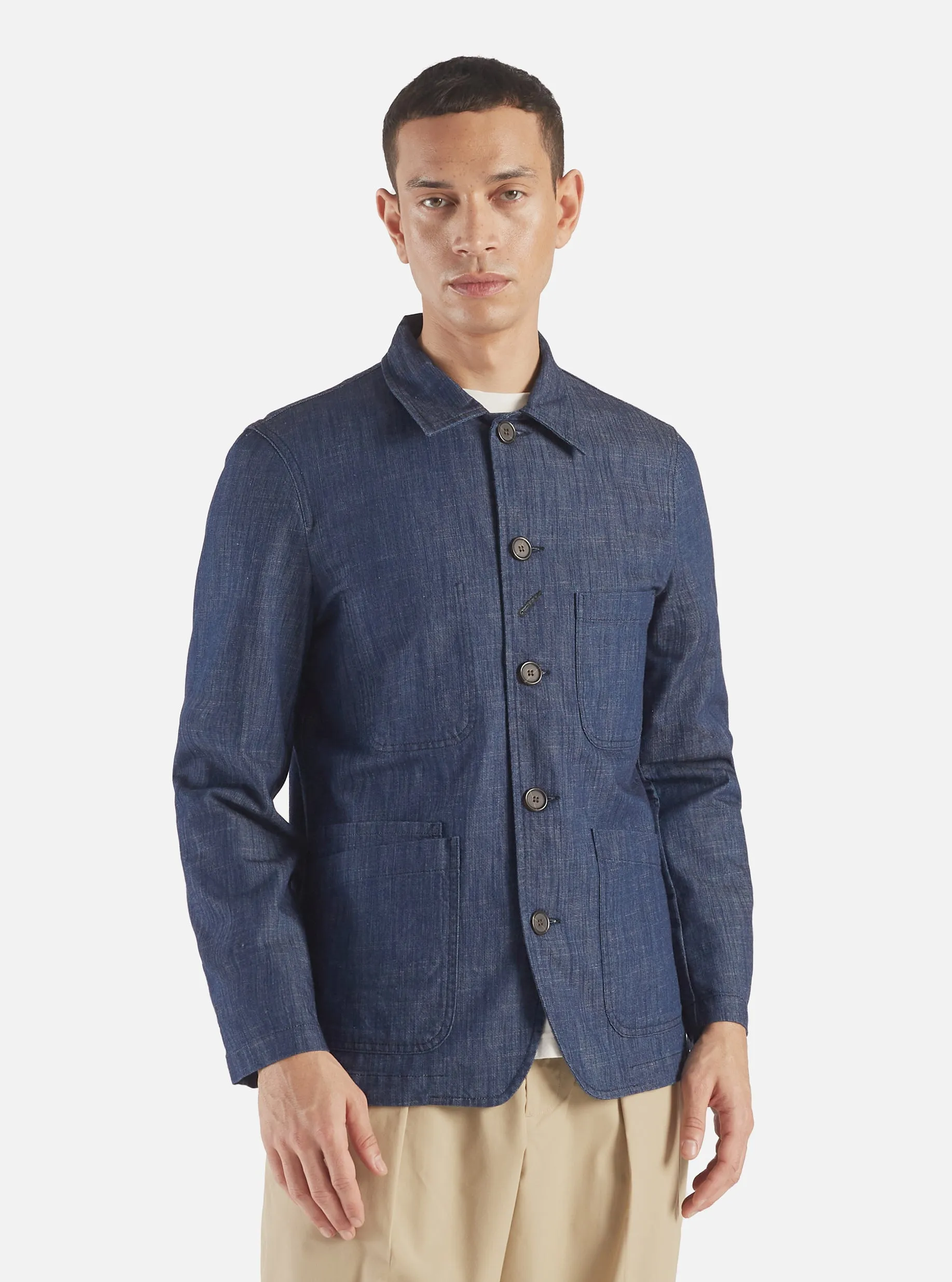 Universal Works Bakers Jacket in Indigo Atlantic Denim | Parallel