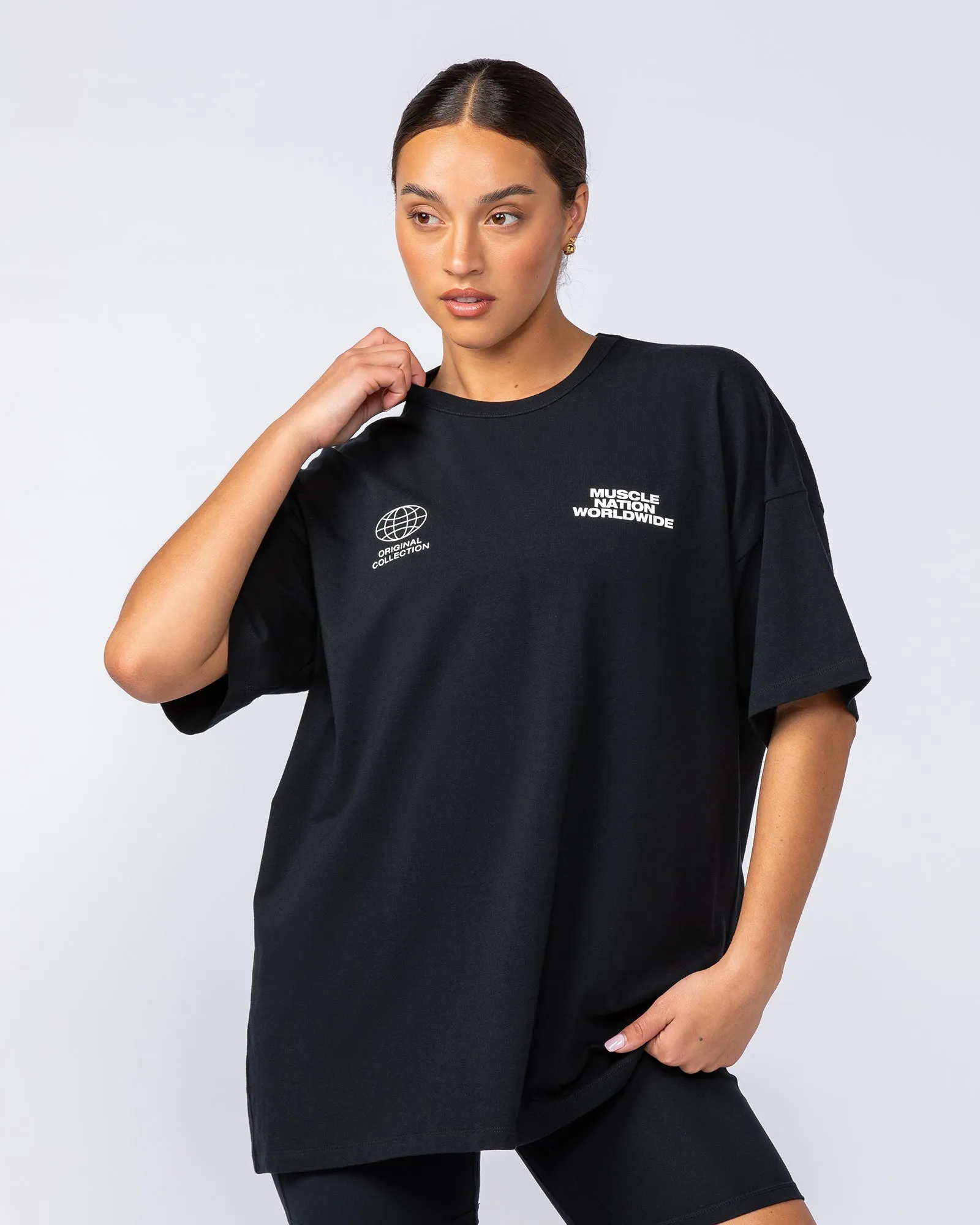 Muscle Nation Womens Global Oversized Tee - Black | Parallel