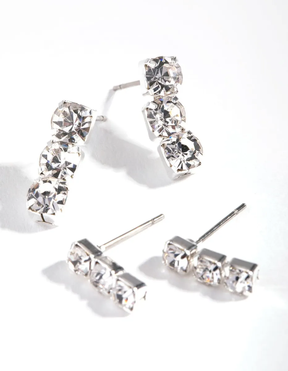 Silver Triple Stone Stud Earring Pack | Parallel