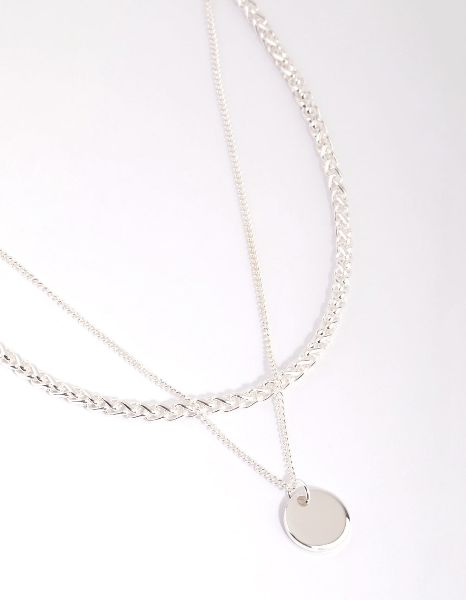 Silver Mesh Chain Disc Layered Necklace | Parallel