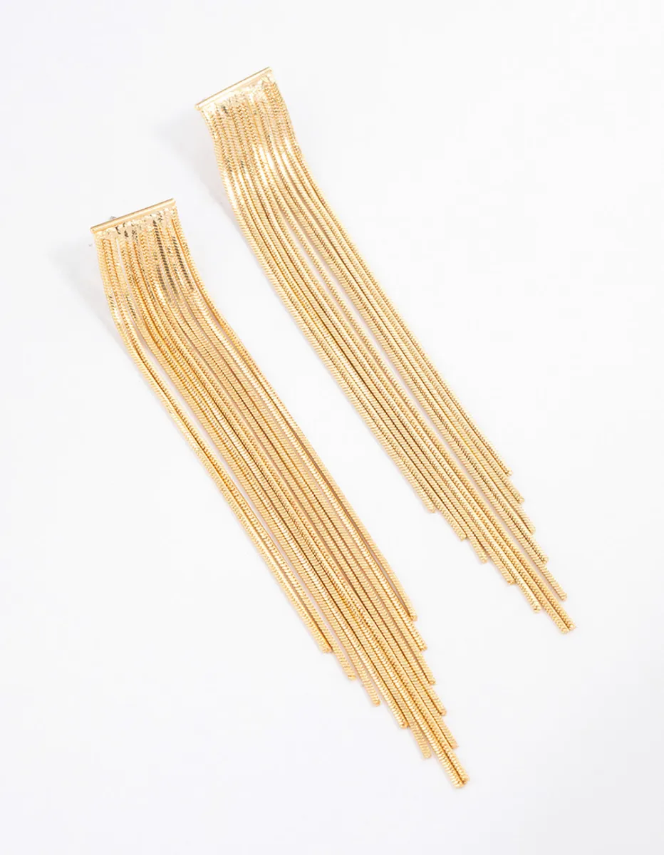 Gold Plated Box Chain Waterfall Drop Earrings | Parallel