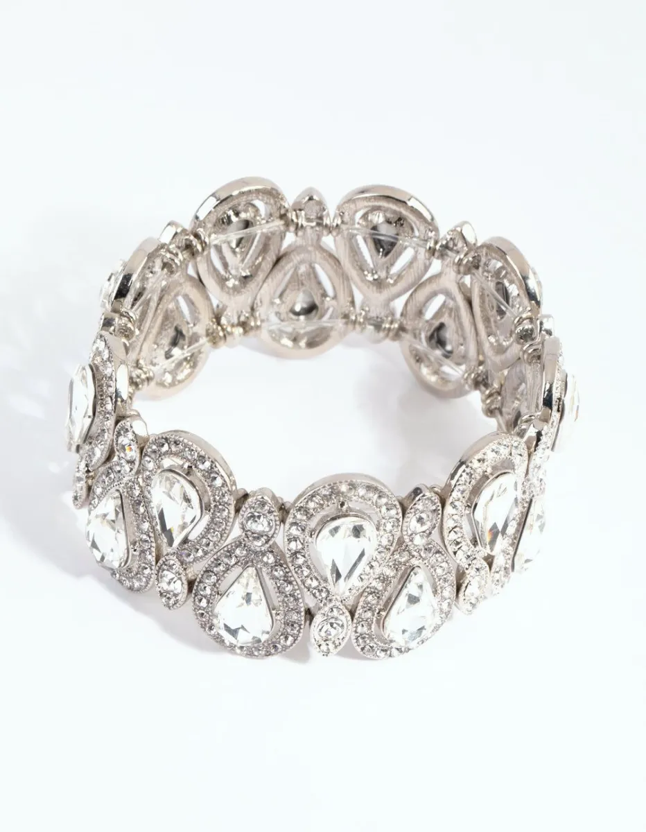 Silver Diamante Teardrop Stretch Bracelet | Parallel