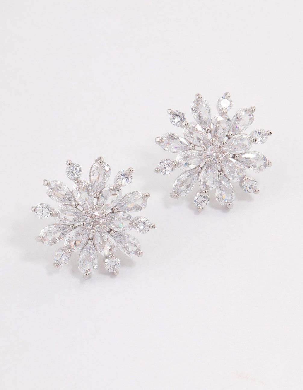 Rhodium Mid Flower Stud Earrings | Parallel
