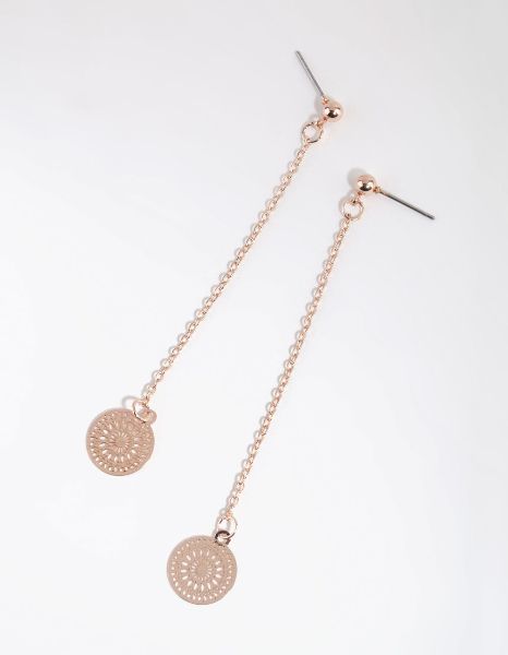 Rose Gold Chain Filigree Disc Drop Earrings | Parallel