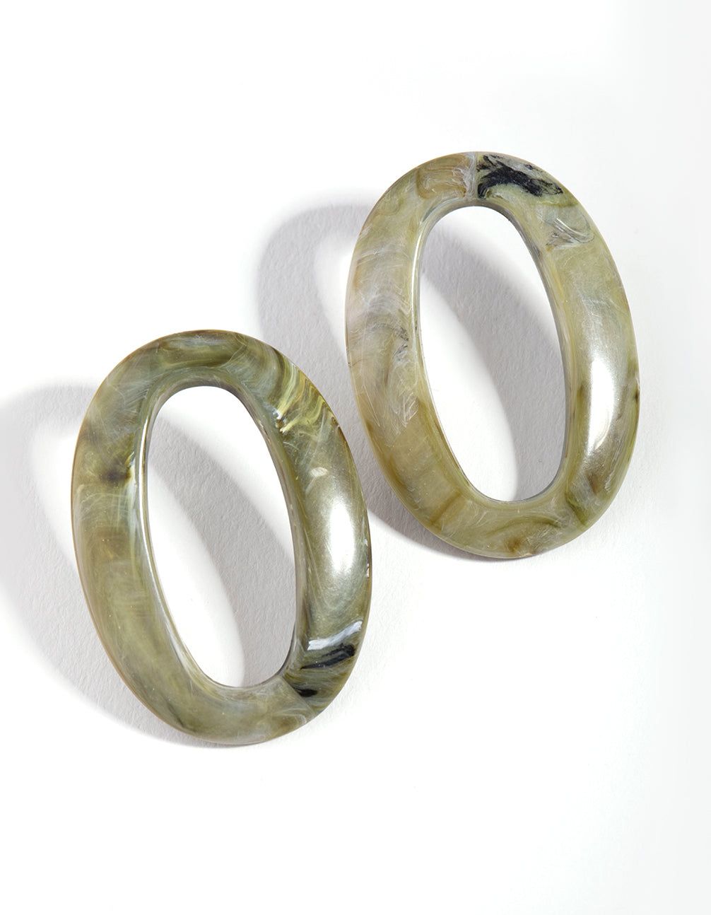 Green Acrylic Open Oval Stud Earrings | Parallel