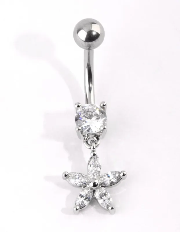 Surgical Steel Cubic Zirconia Flower Belly Bar | Parallel
