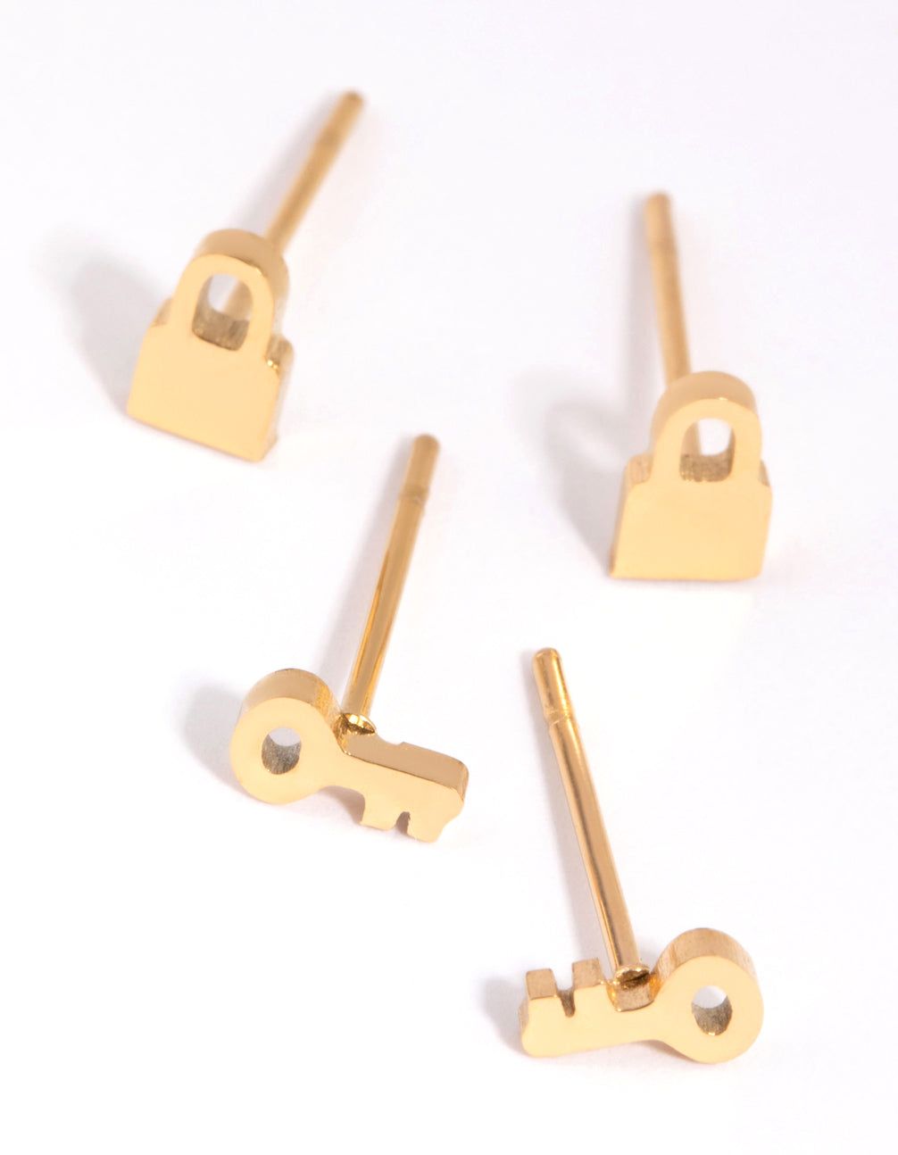 Gold Plated Surgical Steel Lock & Key Stud Earring Set | Parallel