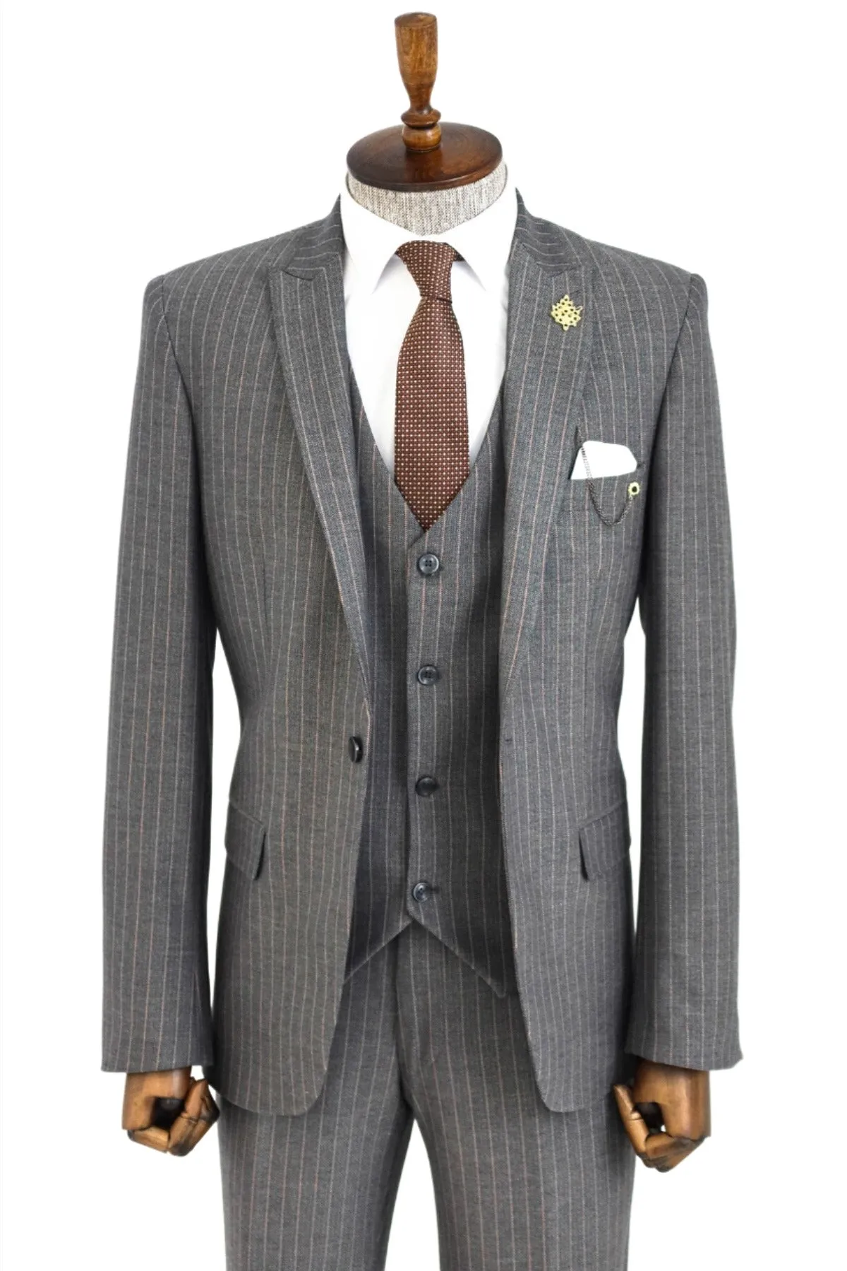 Striped Slim Fit Antracite Men Suit and Shirt Combination- Wessi | Parallel