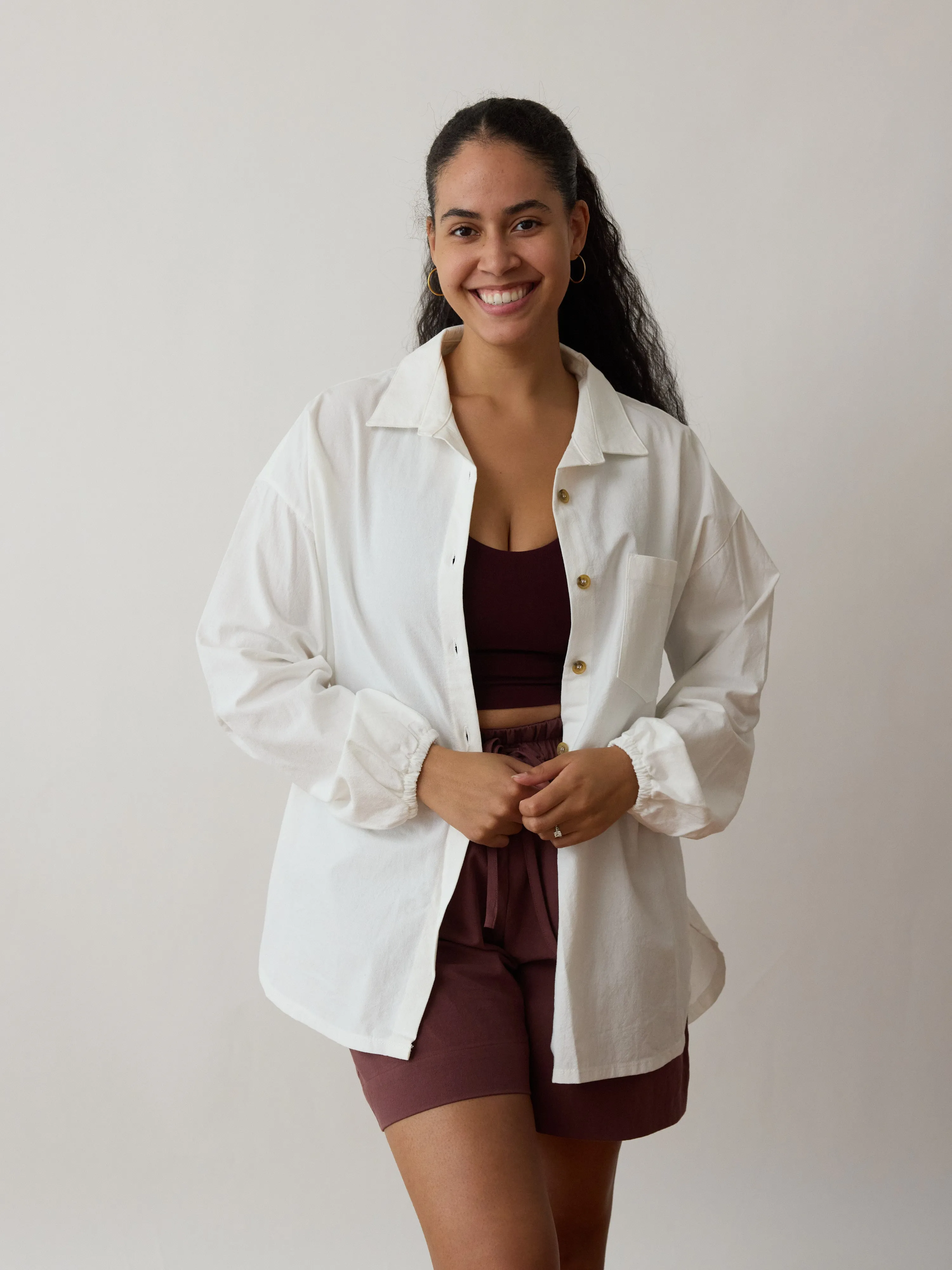 IVORY COTTON CREPE TOMMY BUTTON UP | Parallel