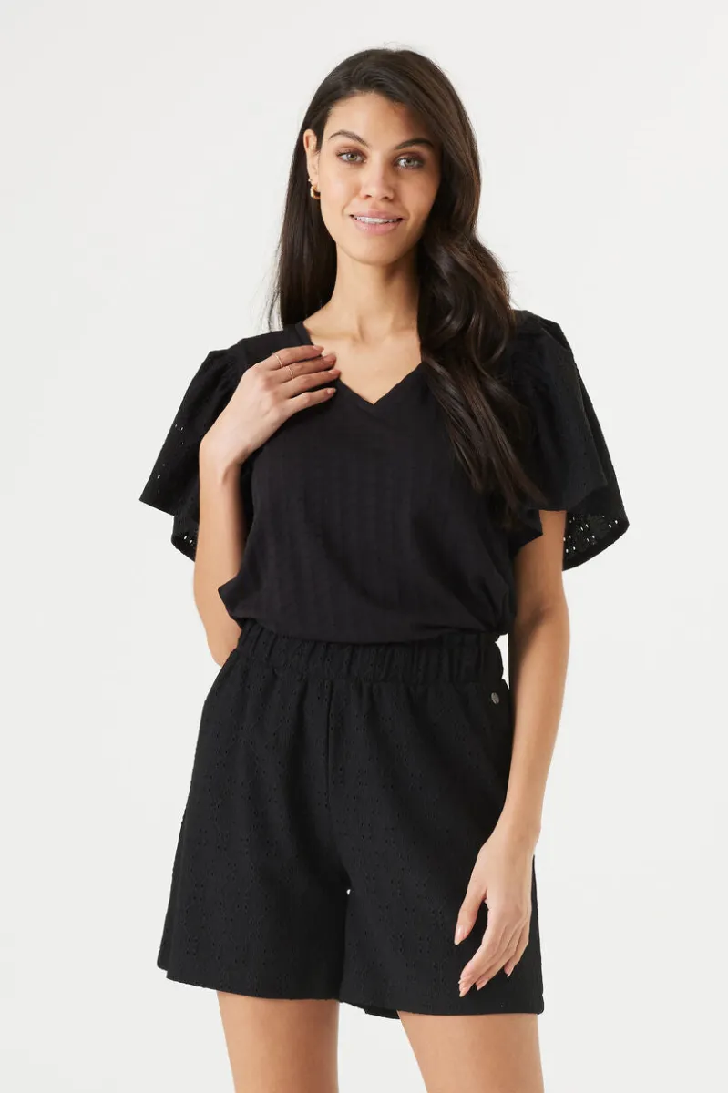 Textured Short Flounce Sleeve Top | Parallel