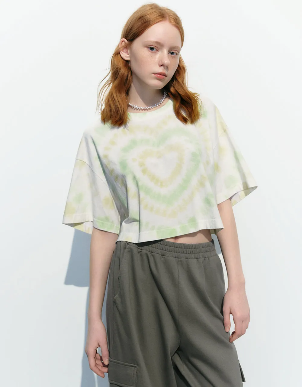 Printed Cropped Crew Neck Oversized T-Shirt | Parallel