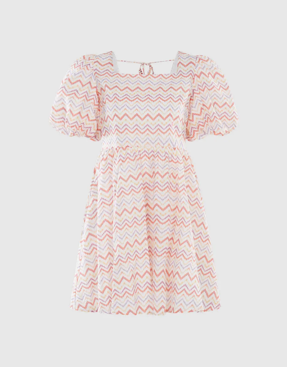 Wavy Print Puff Sleeve Dress | Parallel
