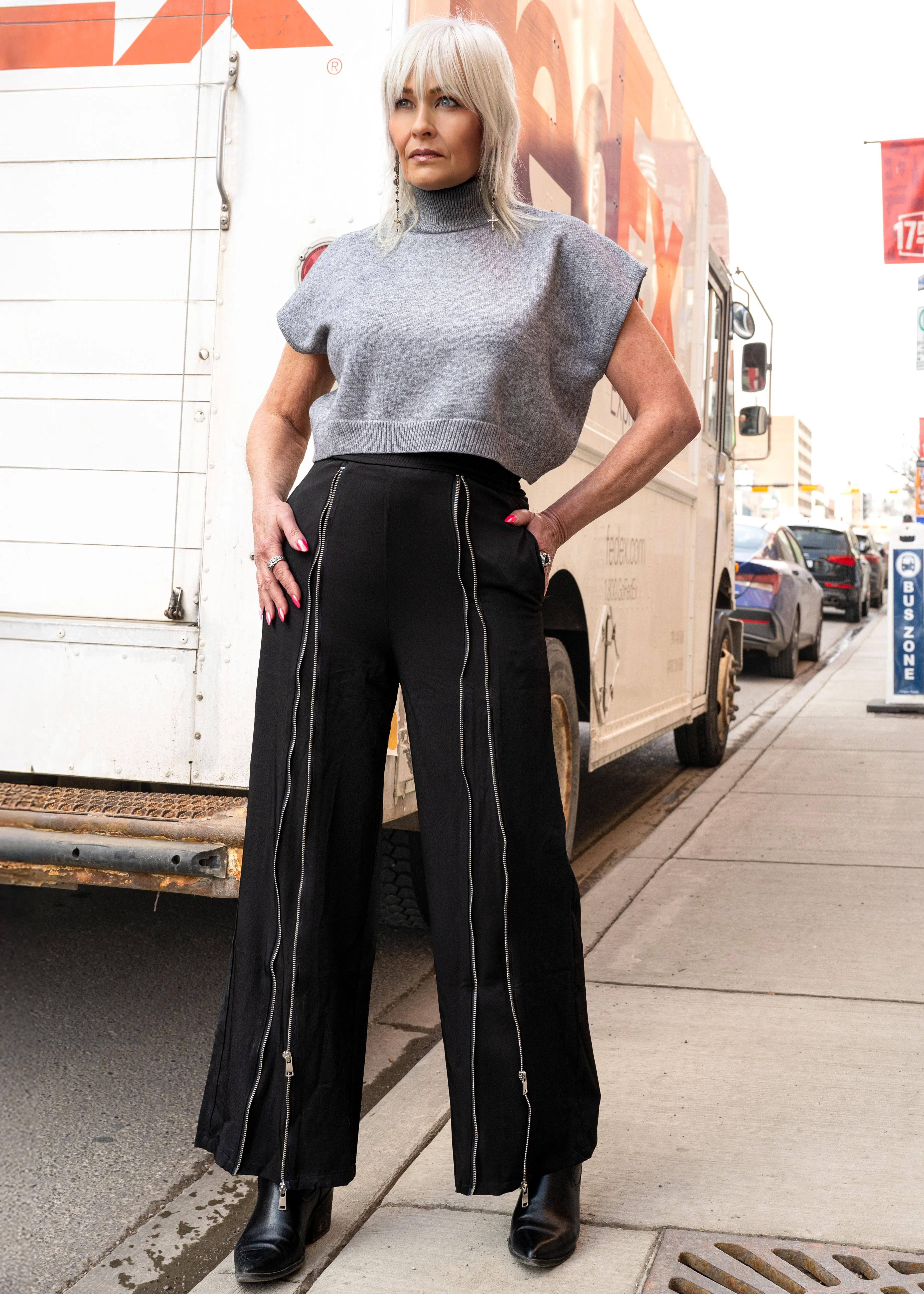 Black Front Zip Trouser | Parallel