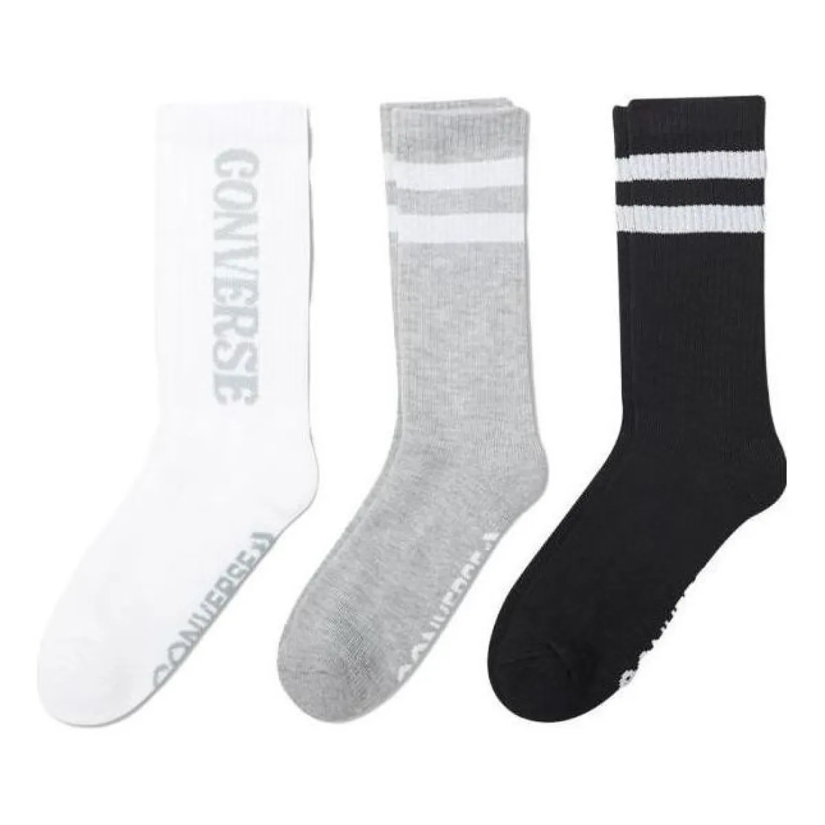 Converse Logo Stripes Crew Socks Three Pairs 'White Grey Black ...