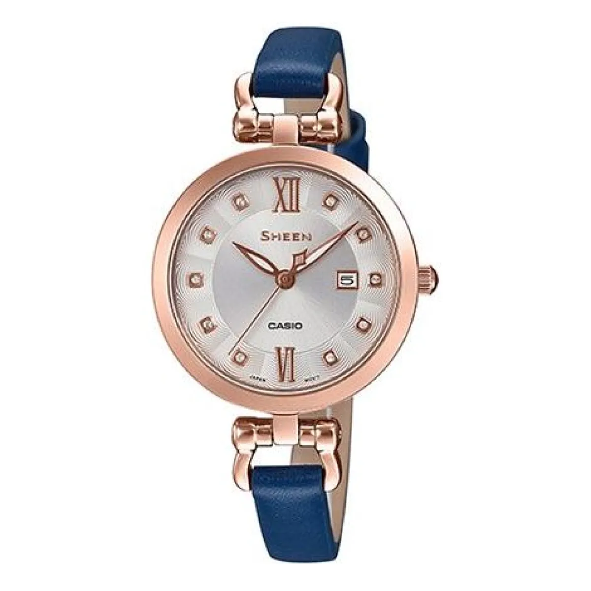 CASIO Quartz SHEEN Sapphire Crystal Waterproof Blue/Rose Gold Analog ...
