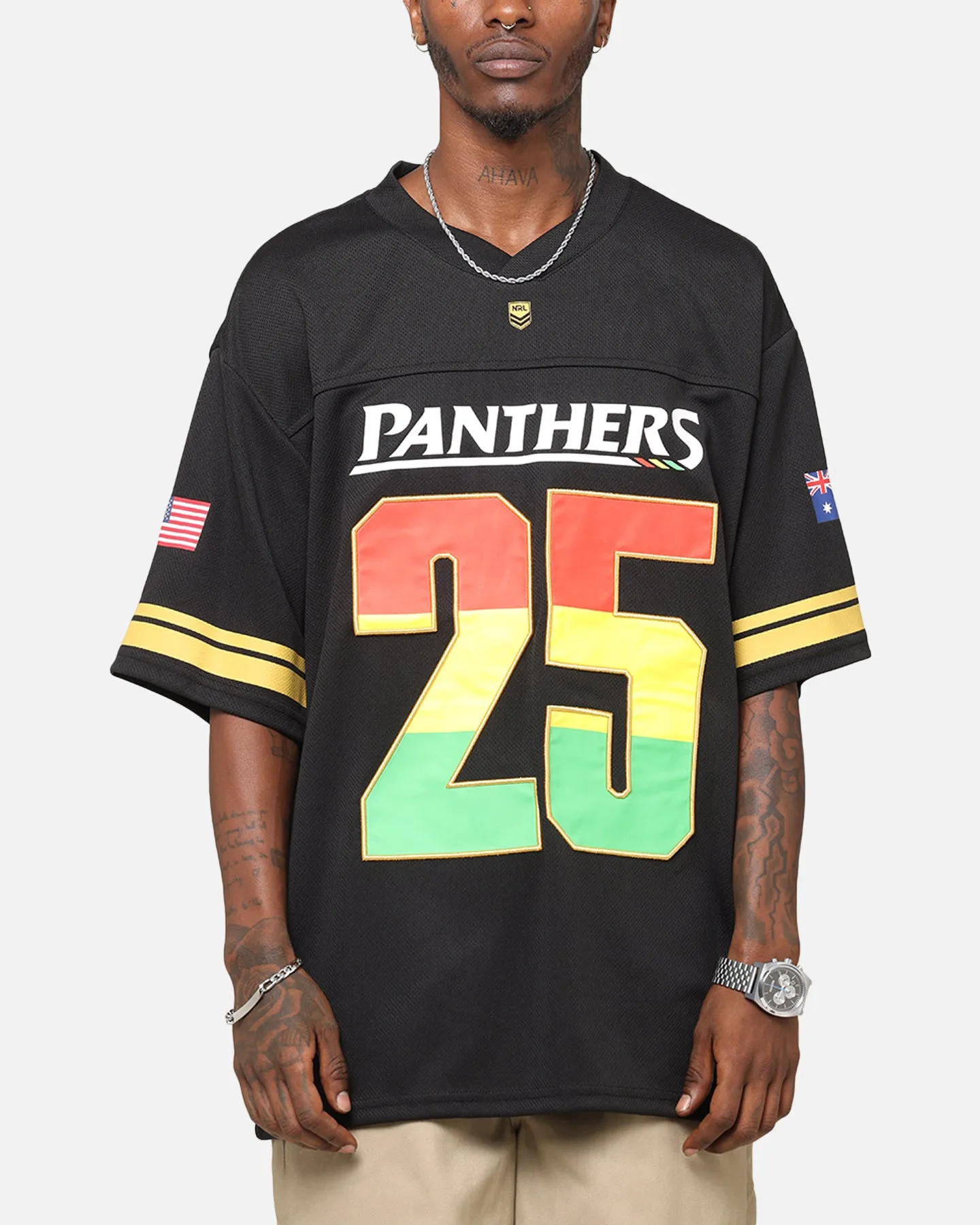 Bleacher Athletic Penrith Panthers NRL 2025 Las Vegas Round Grid Iron T ...