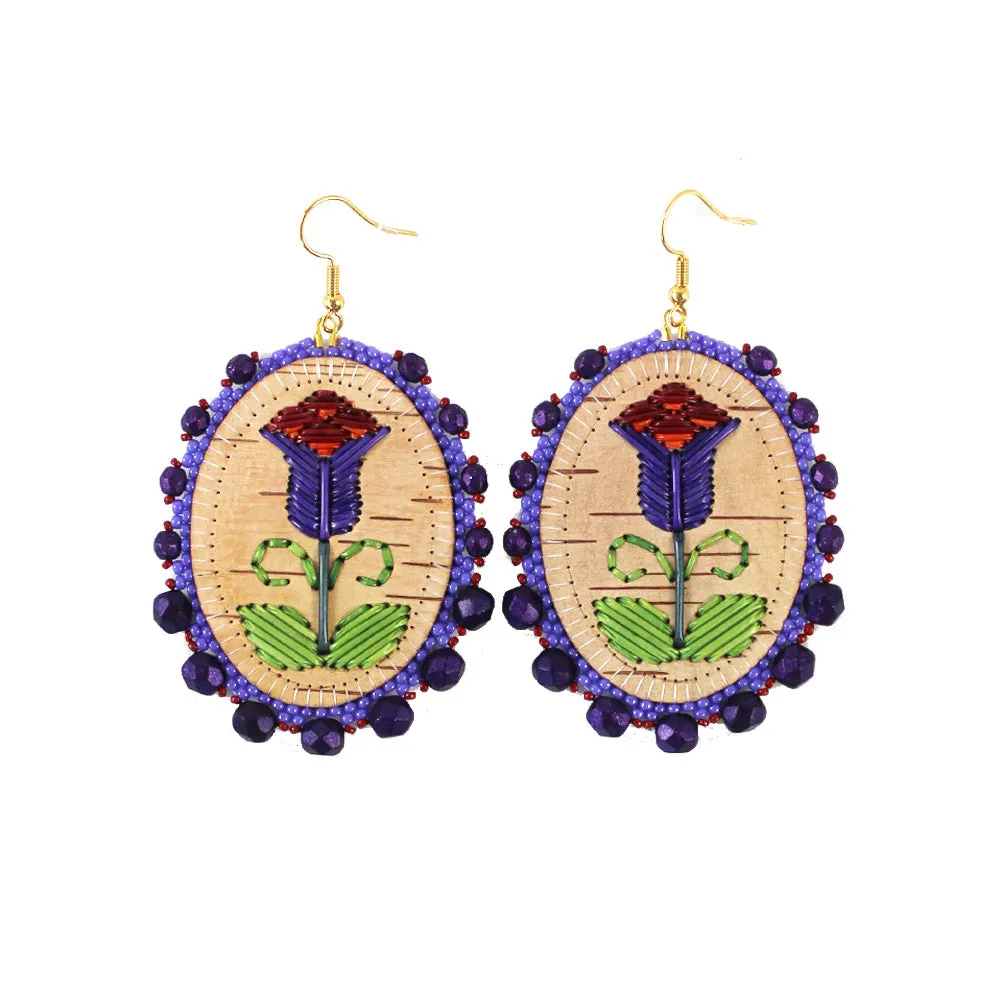 Christina Stonefish Purple Florals Birch Bark Earrings | Parallel
