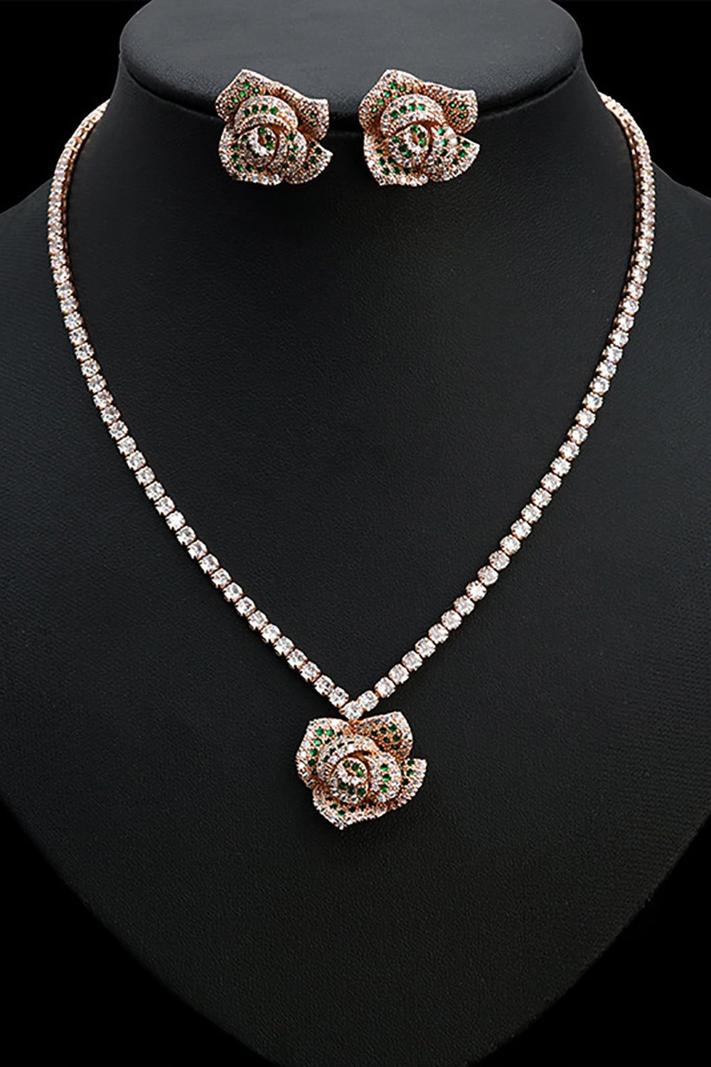 Rose Shape Rhinestone Earrings Necklace Jewelry Set | Parallel