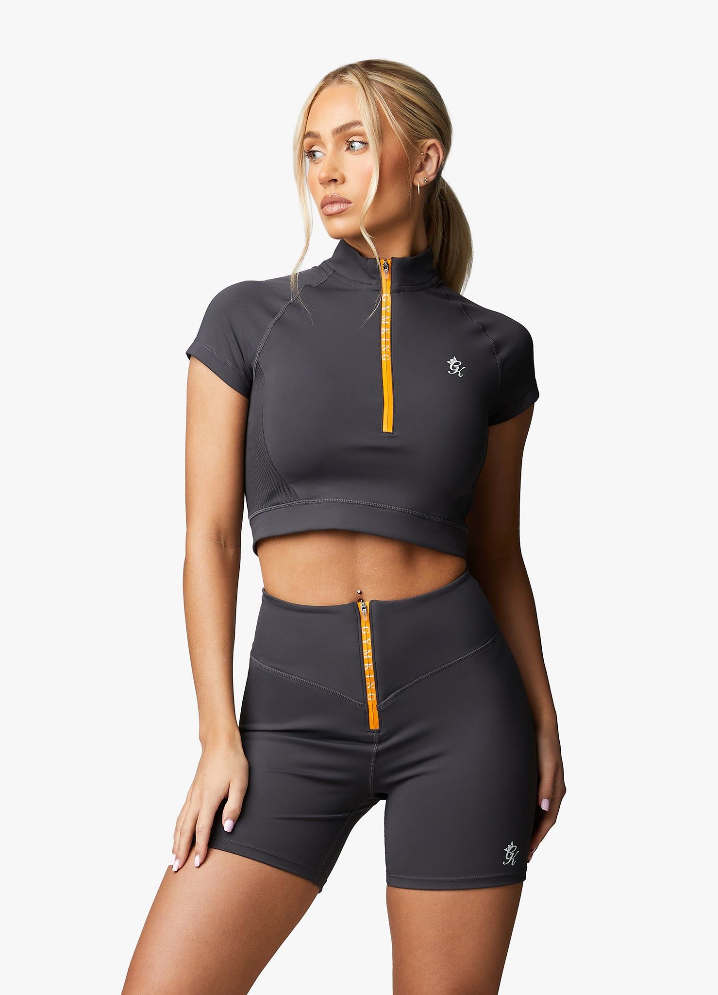 Gym King Stamina 1/4 Zip Crop Tee - Graphite/Golden Orange | Parallel