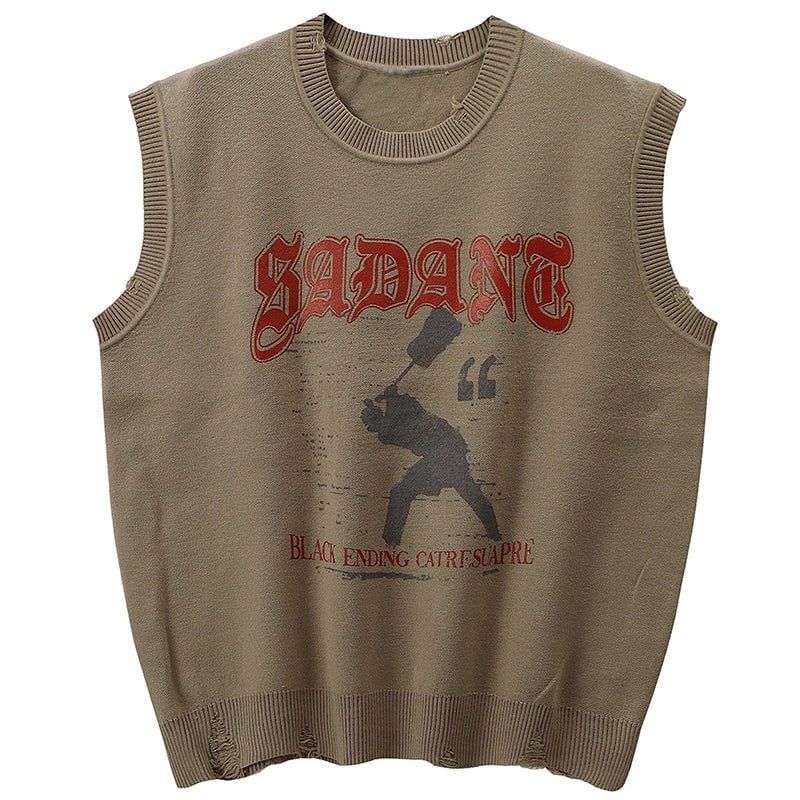 Distressed Sweater Vest Letter Print | Parallel