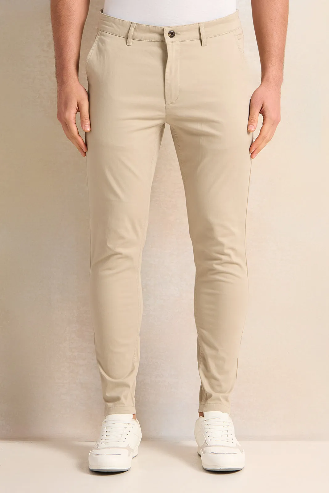 Men Beige Slim Fit Chino Trousers | Parallel