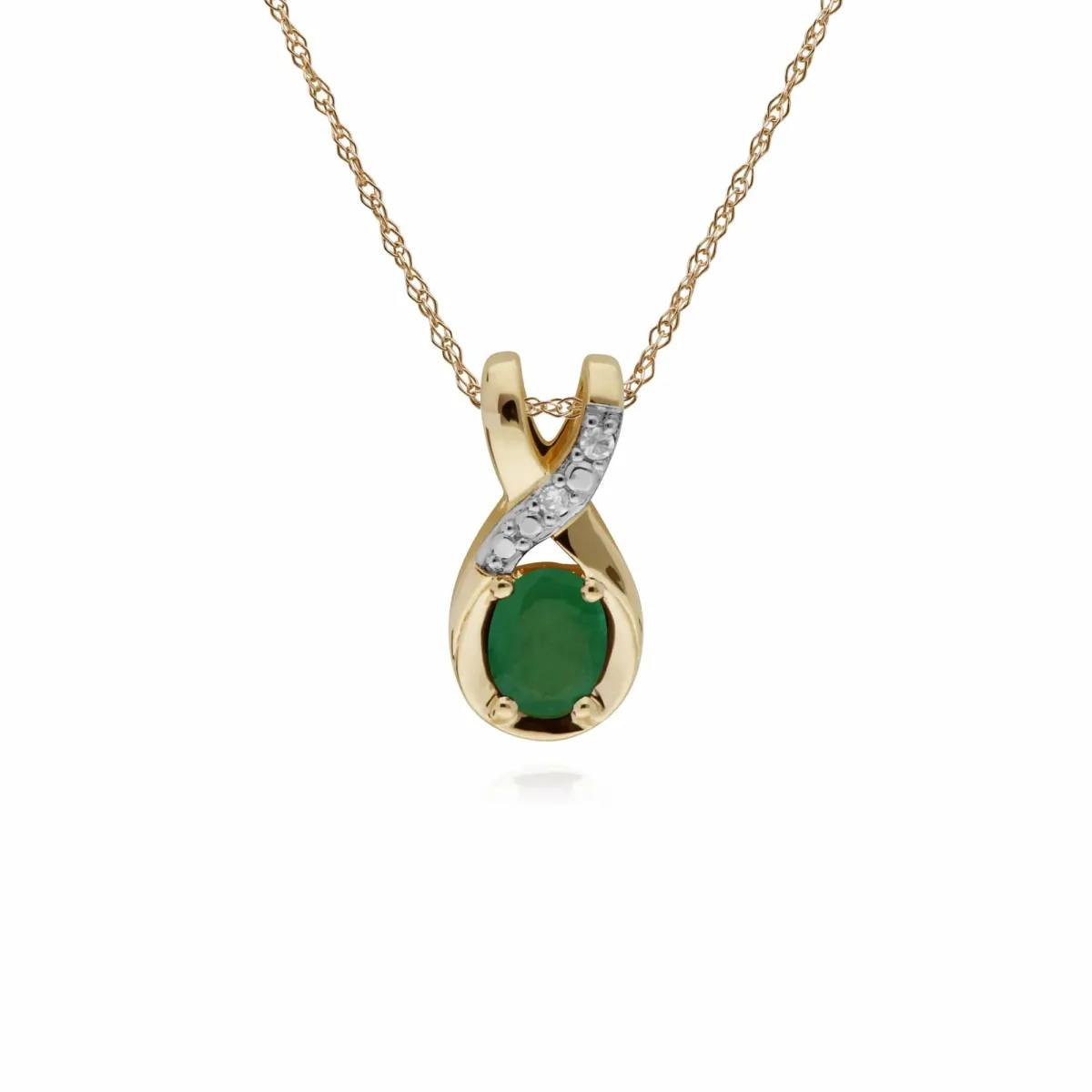 Classic Oval Emerald & Diamond Twisted Bale Pendant in 9ct Gold | Parallel