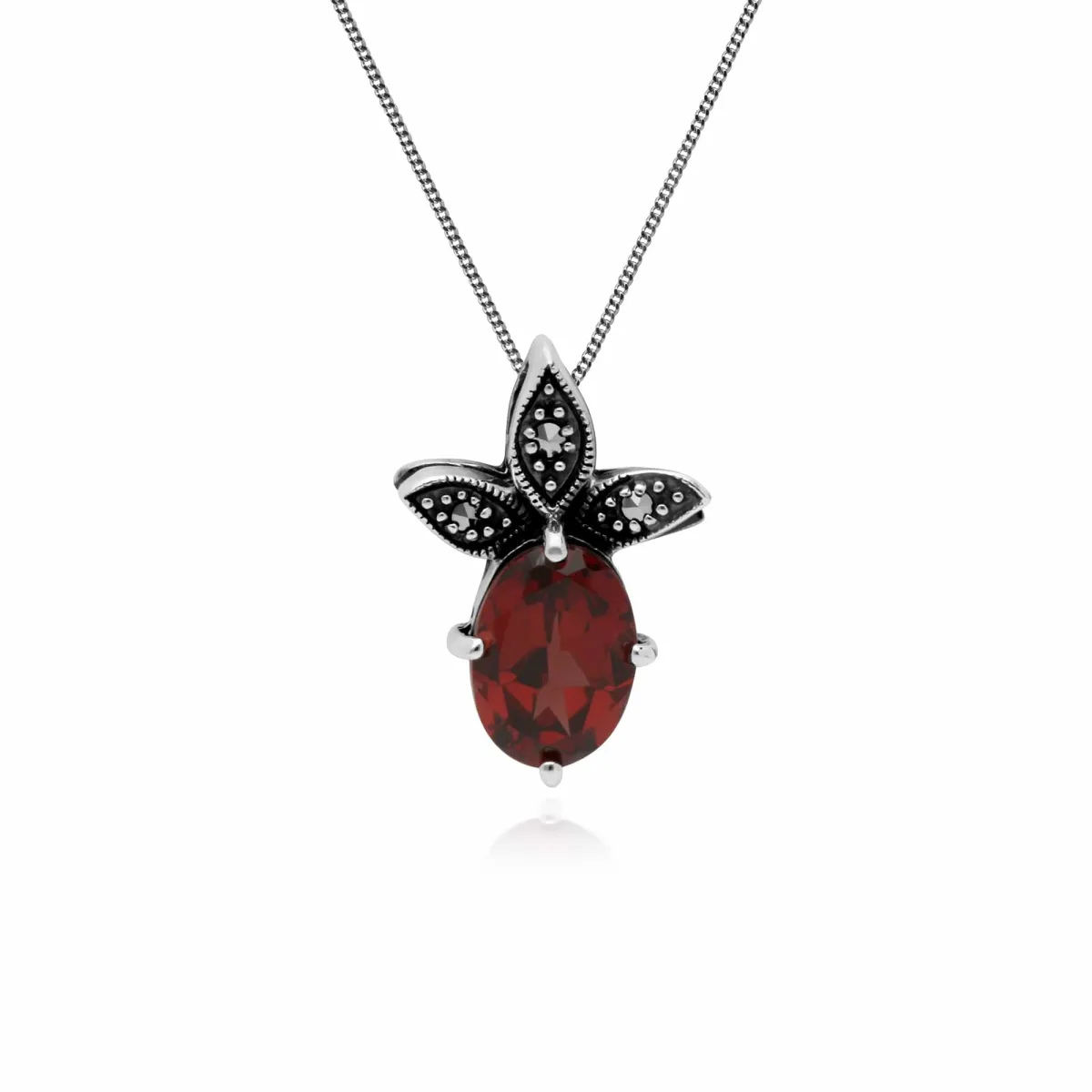 Gemondo Sterling Silver Garnet & Marcasite January Pendant on 45cm ...