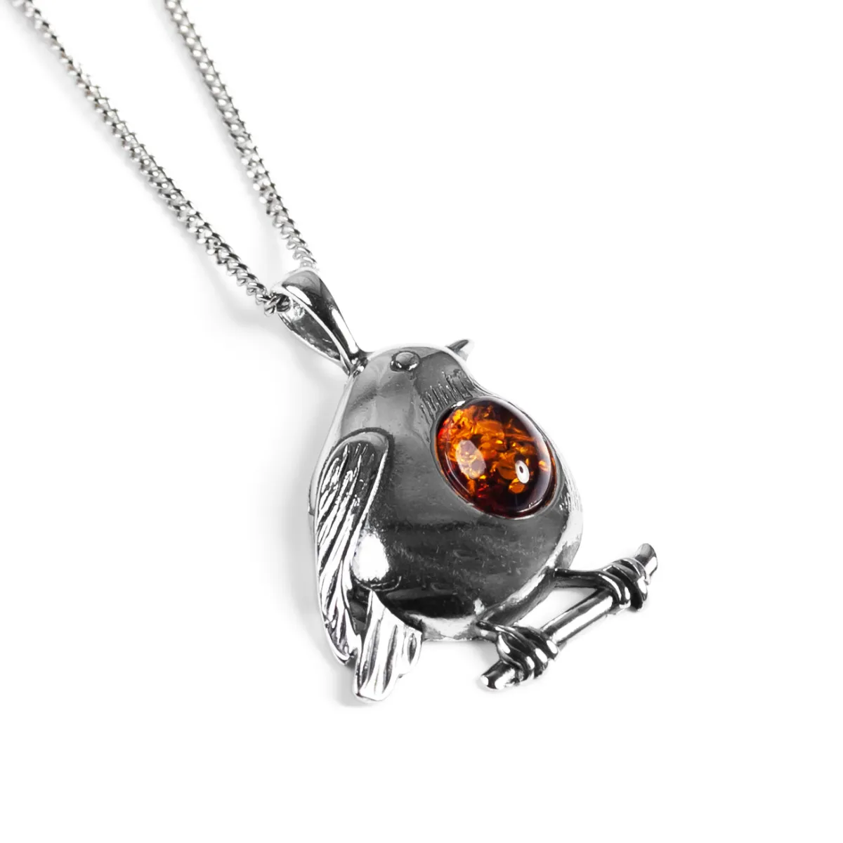 Small Robin Necklace in Silver and Amber | Parallel