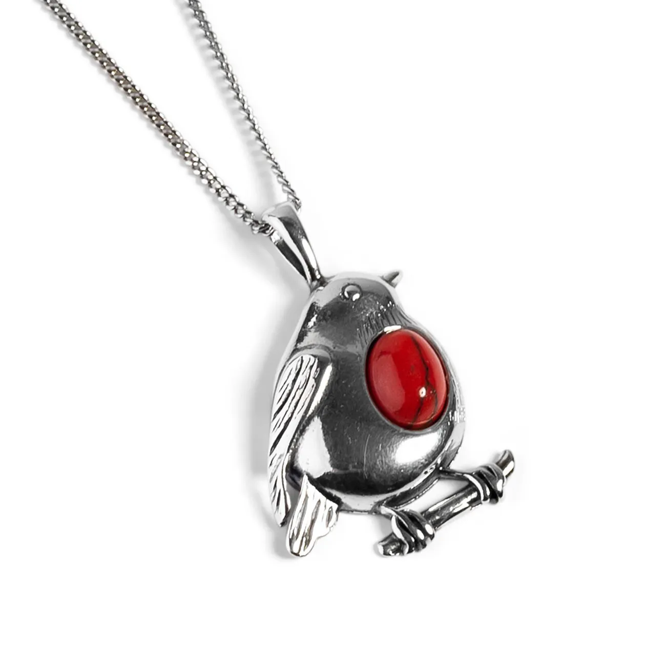 Small Robin Necklace in Silver and Coral | Parallel