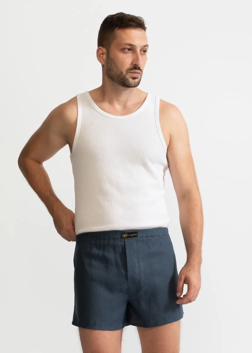 The Linen Boxer Shorts Petrol Blue | Parallel