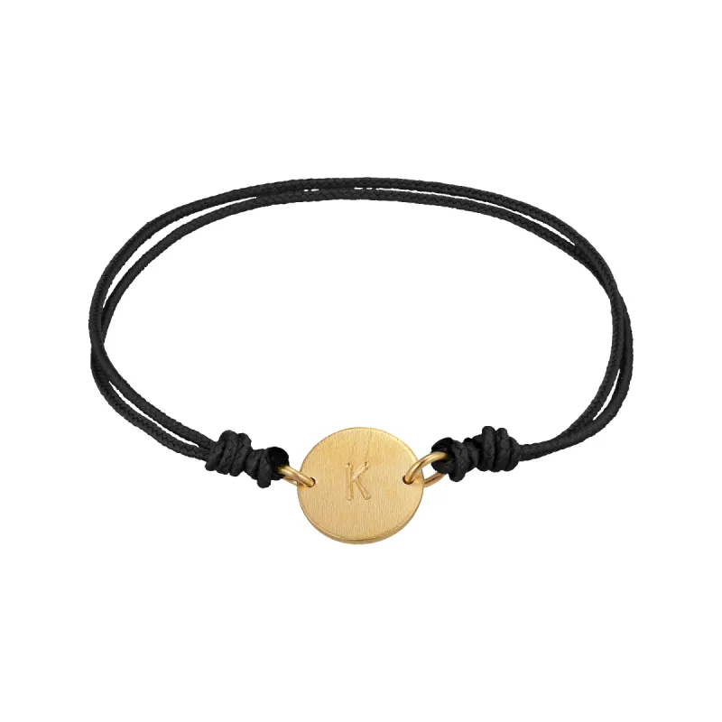 Black String Bracelet w. gold-plated Lovetag | Parallel