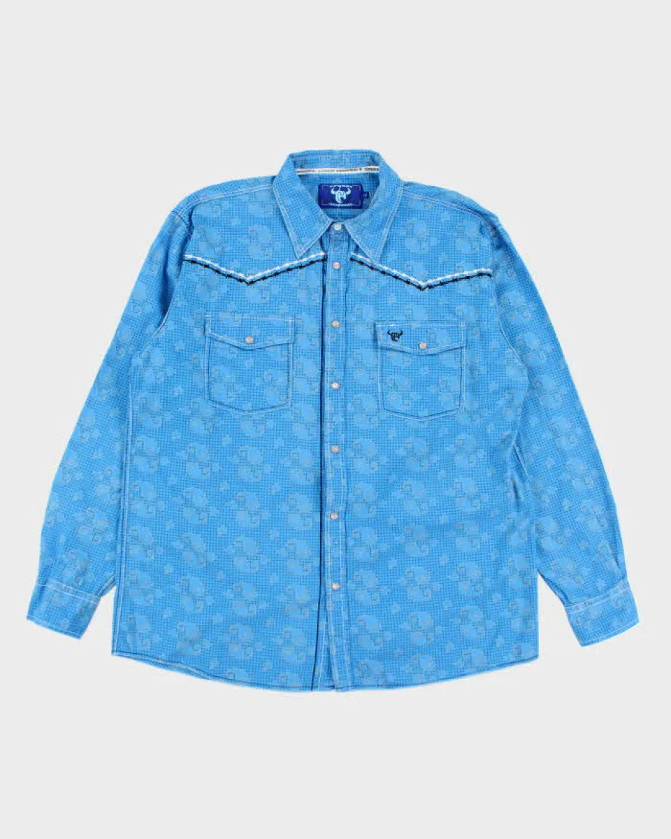 Vintage 90's Patterned & Embroidered Western Snap Button Shirt - L ...