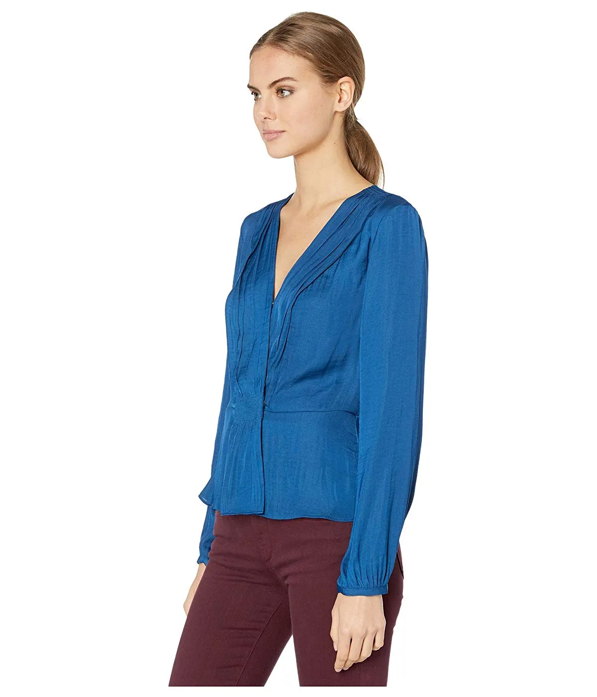 1.STATE Women's Long Sleeve Cross Front Blouse Blue Size Large | Parallel