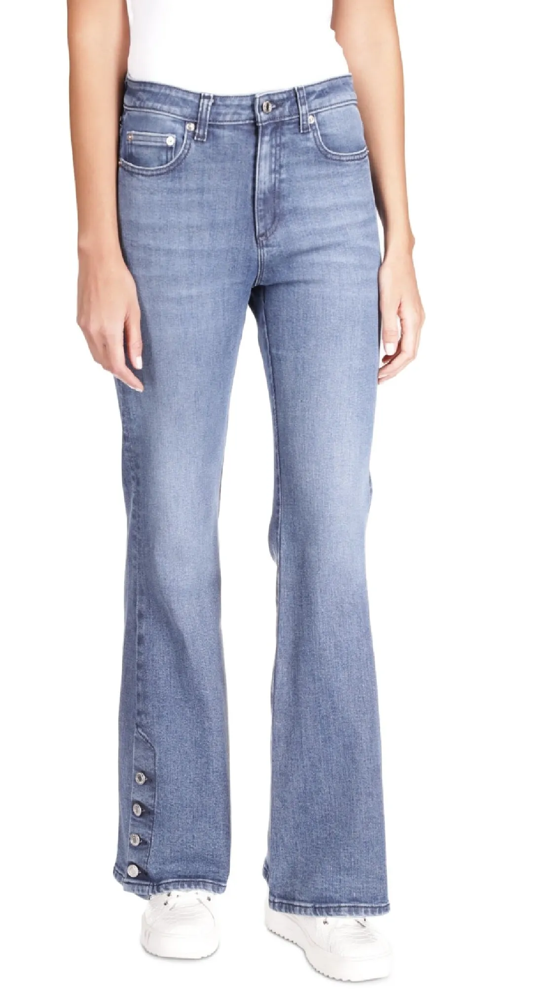 Michael Kors Women's Selma Shank Button Hem Flare Leg Denim Jeans Blue ...