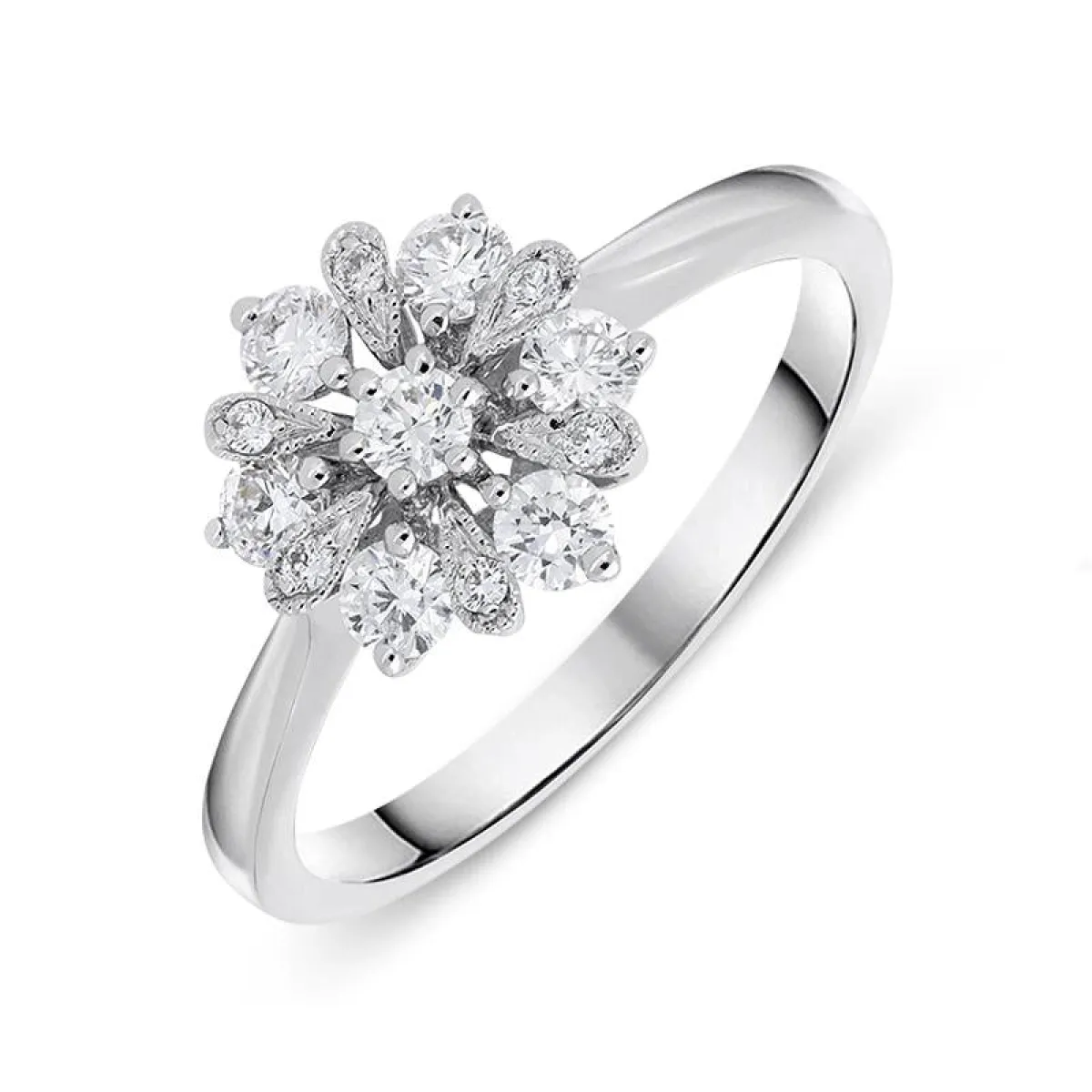 18ct White Gold 0.48ct Diamond Cluster Flower Ring | Parallel