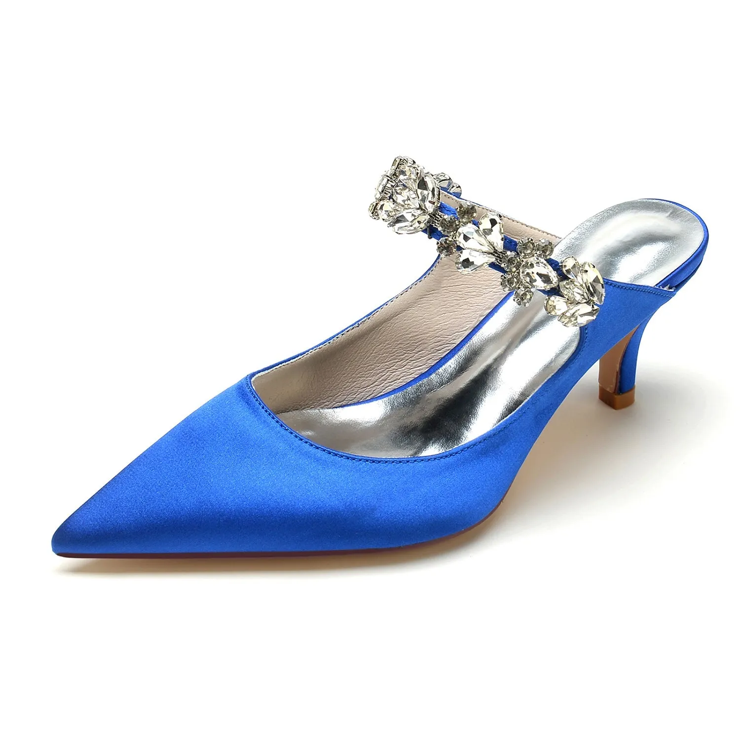 Women's Silk Satin With Rhinestone Closed Toe Stiletto Heel Party Shoes ...