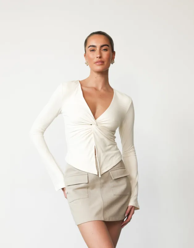 Althea Long Sleeve Top (Oat) | Parallel