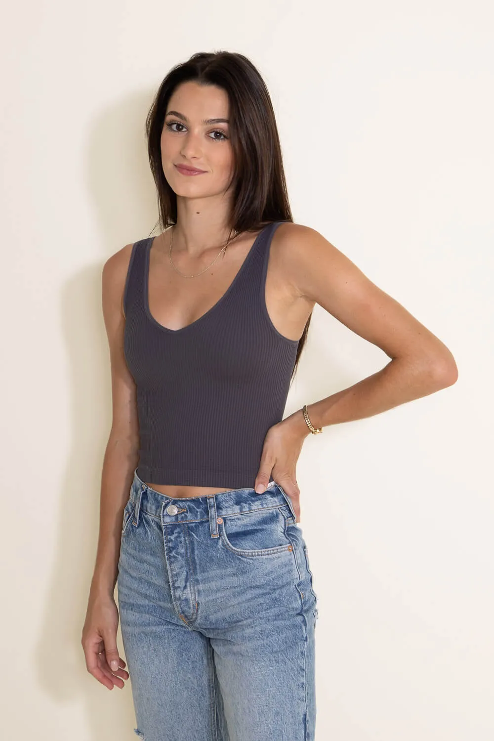 NikiBiki V Neck Ribbed Brami for Women in Grey | NS7575-BLACKPEARL ...