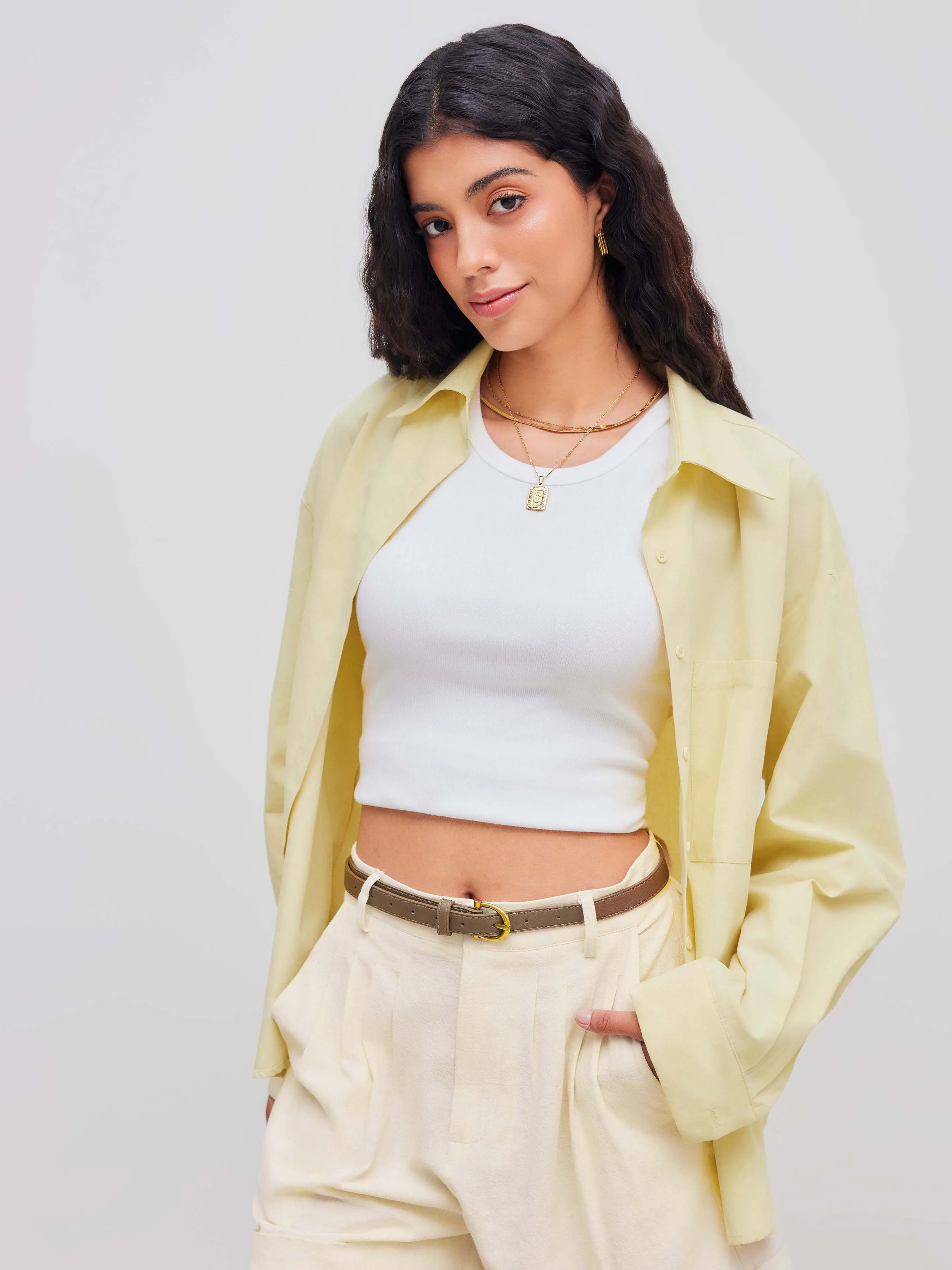 100% Cotton Collar Solid Long Sleeve Shirt | Parallel