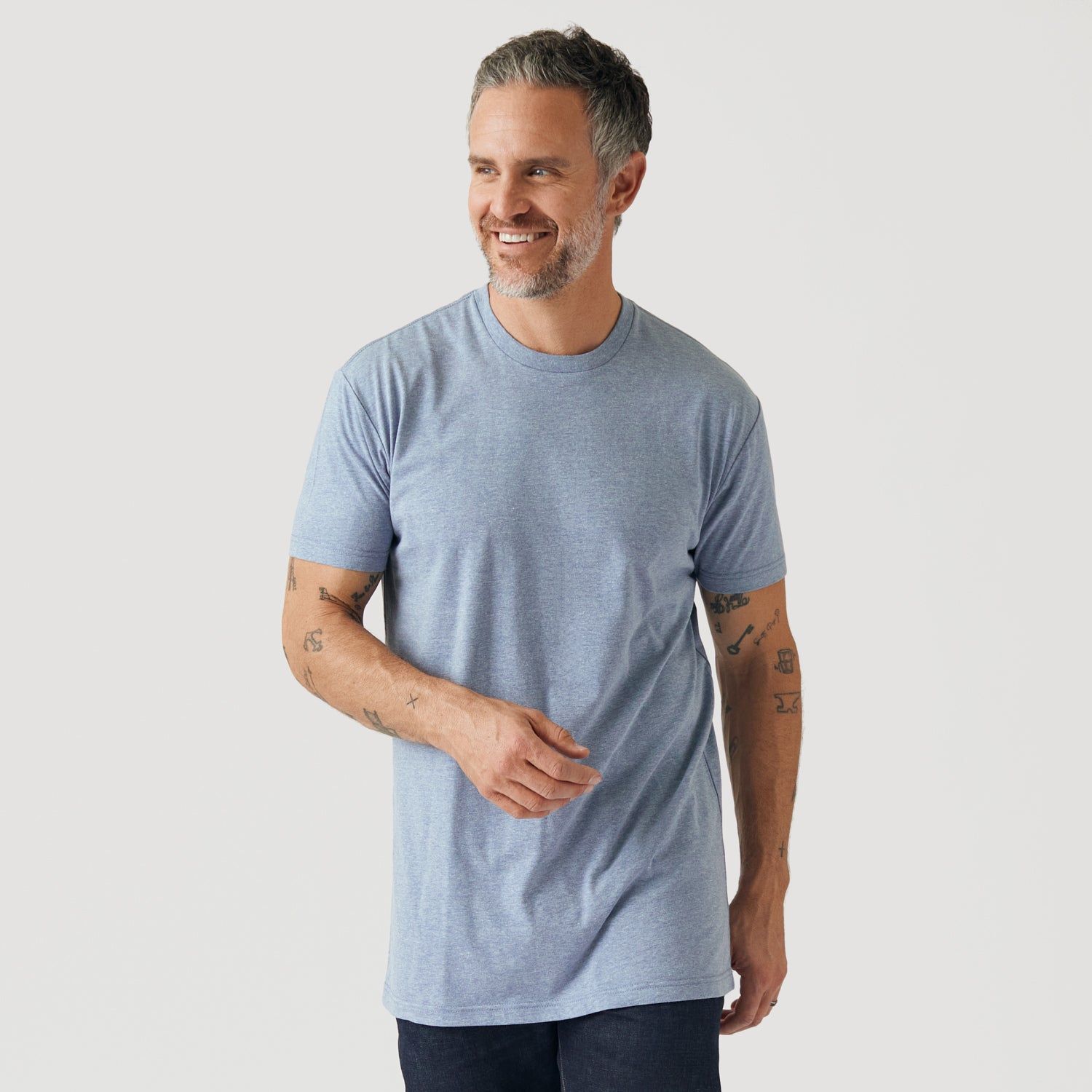 Heather Indigo Tall Round Hem Crew Neck T-Shirt | Parallel