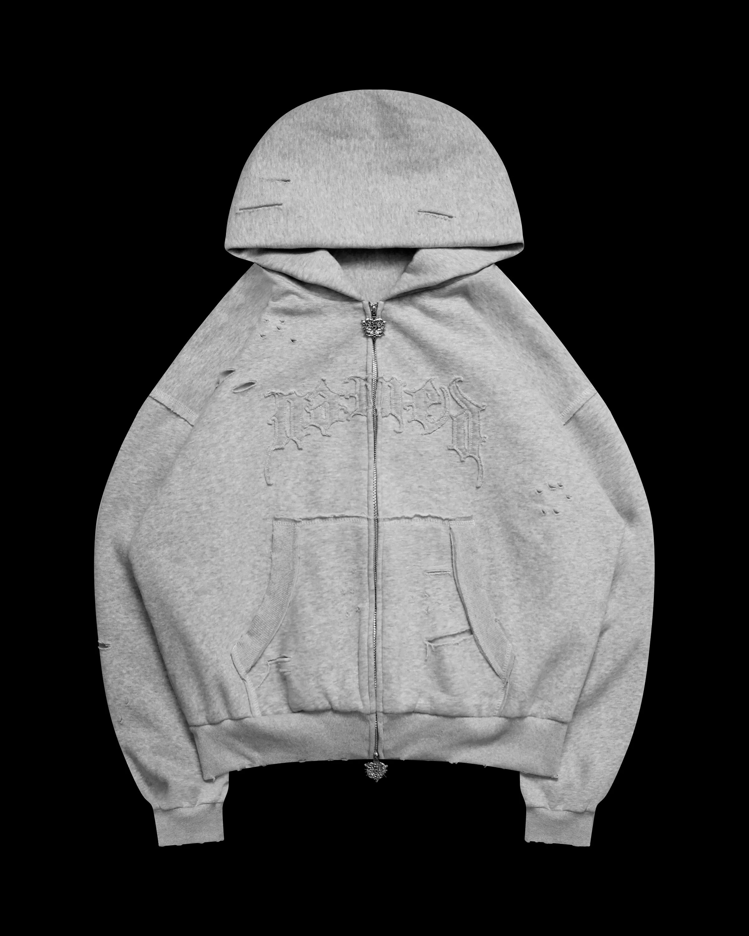 CURSE DISTRESSED ZIP HOODIE GREY MARL | Parallel